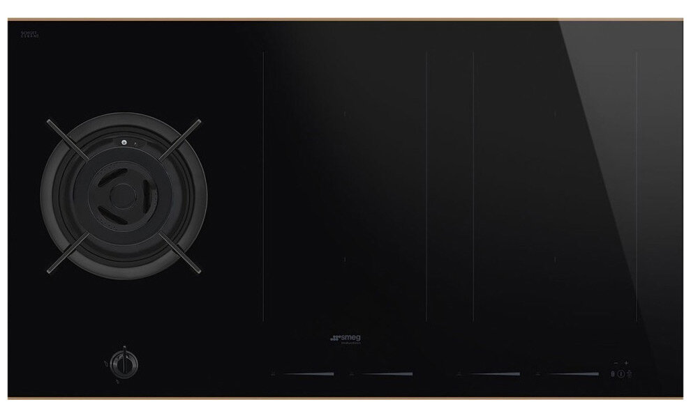 Комбинированная варочная панель Smeg PM6954R 90 см, 5 конфорок электроподжиг газконтроль, черный