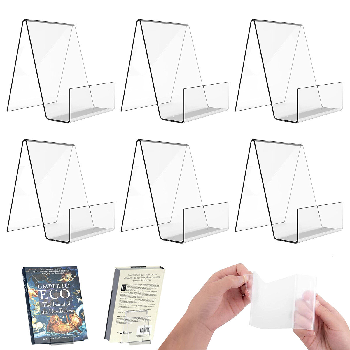 Подставки для книг GO, акриловые, прозрачные, набор из 6 штук