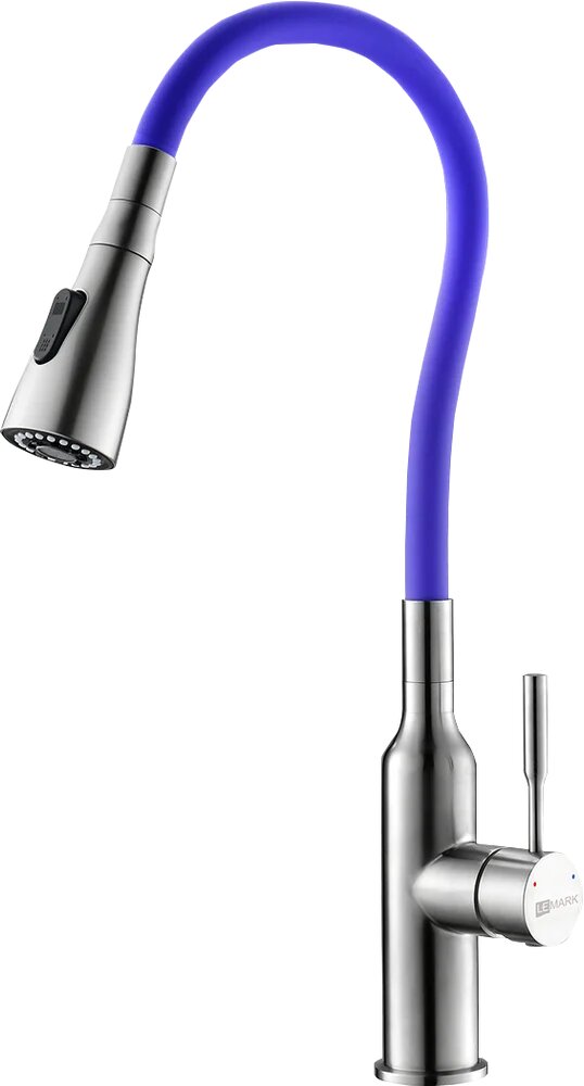 Смеситель для кухни Lemark Expert LM5082S-Violet с гибким изливом, с поворотным изливом, хром, матовый, однорычажный, нержавеющая сталь, с керамическим картриджем