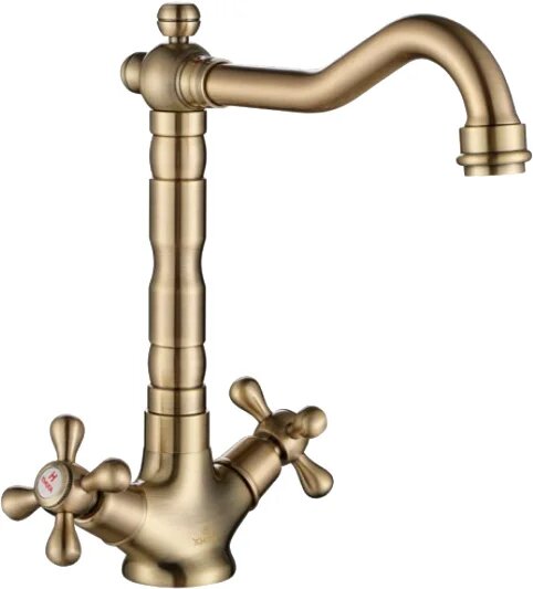 Смеситель для кухни Kaiser Carlson Style 44233-1 Br с поворотным изливом, бронзовый, глянцевый, вентильный, латунный