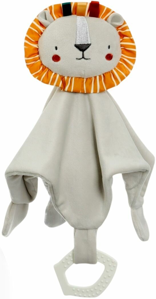 Игрушка-комфортер для засыпания "Львенок Леон" подвесная, с погремушкой и прорезывателем, расслабляющая игрушка из ткани для сна новорожденных, для малышей от 3 месяцев, цвет серый