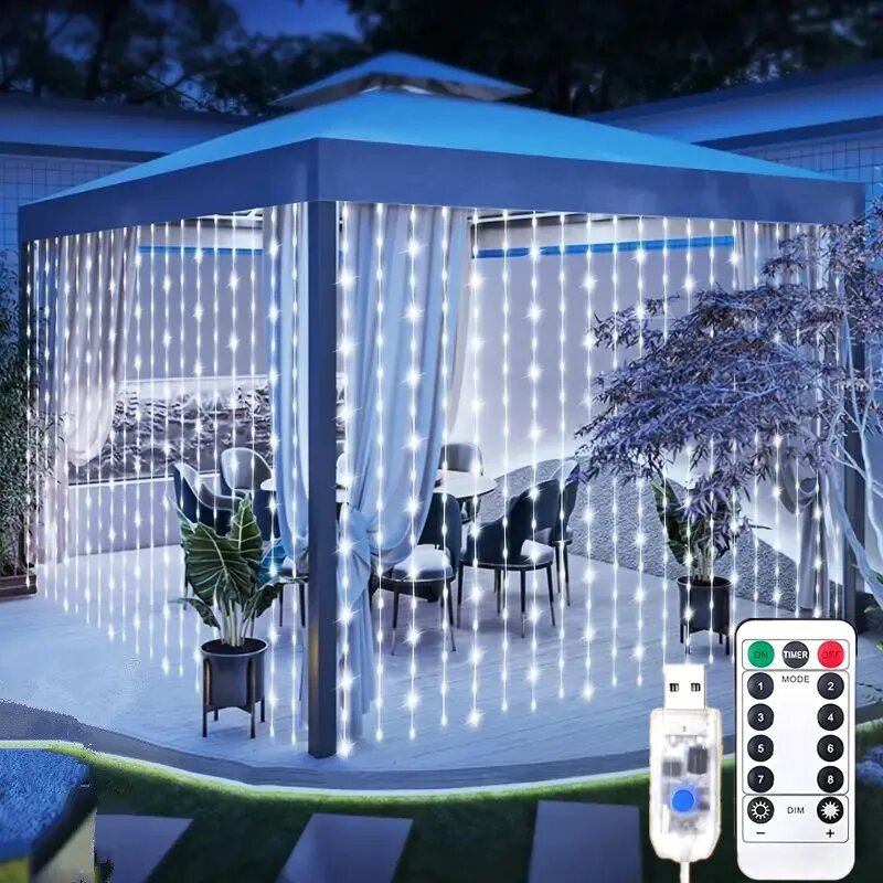 Светодиодная гирлянда "Водопад" 600 LED, White, USB-6Mx3M, 8 режимов