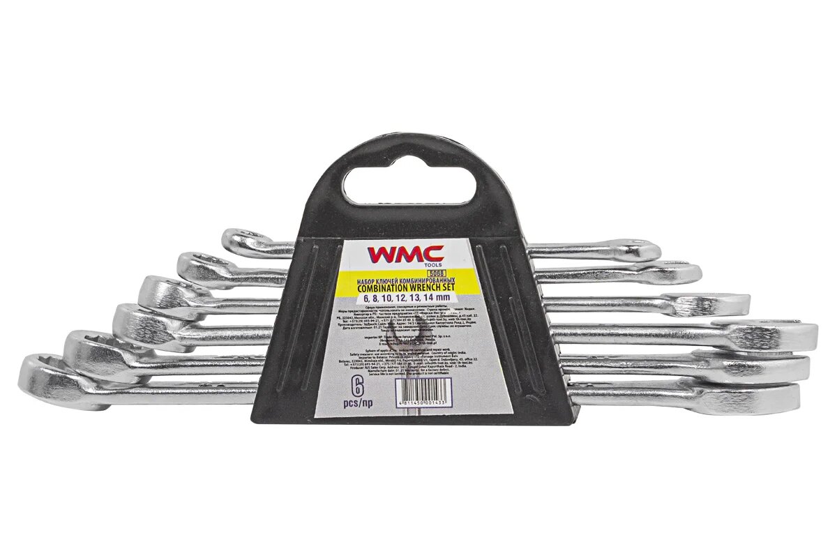 WMC TOOLS Набор ключей комбинированных 6 предметов, 6, 8, 10, 12, 13, 14мм, в пластиковом держателе WMC-5068(48310)