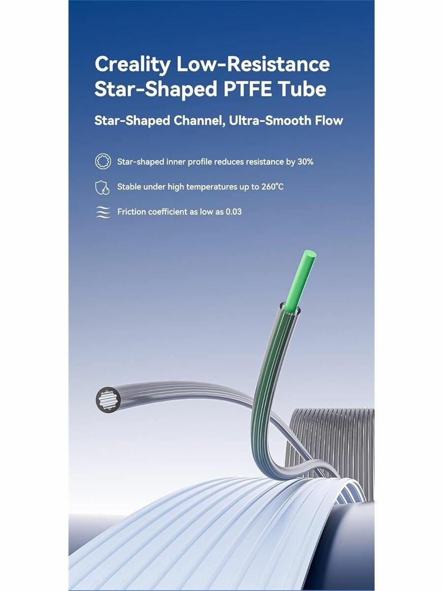 Обновленная трубка PTFE Creality с низким сопротивлением (4 м) с резаком звездчатый канал для сверхплавного потока, на 30% меньше сопротивления, высокая температура 260C