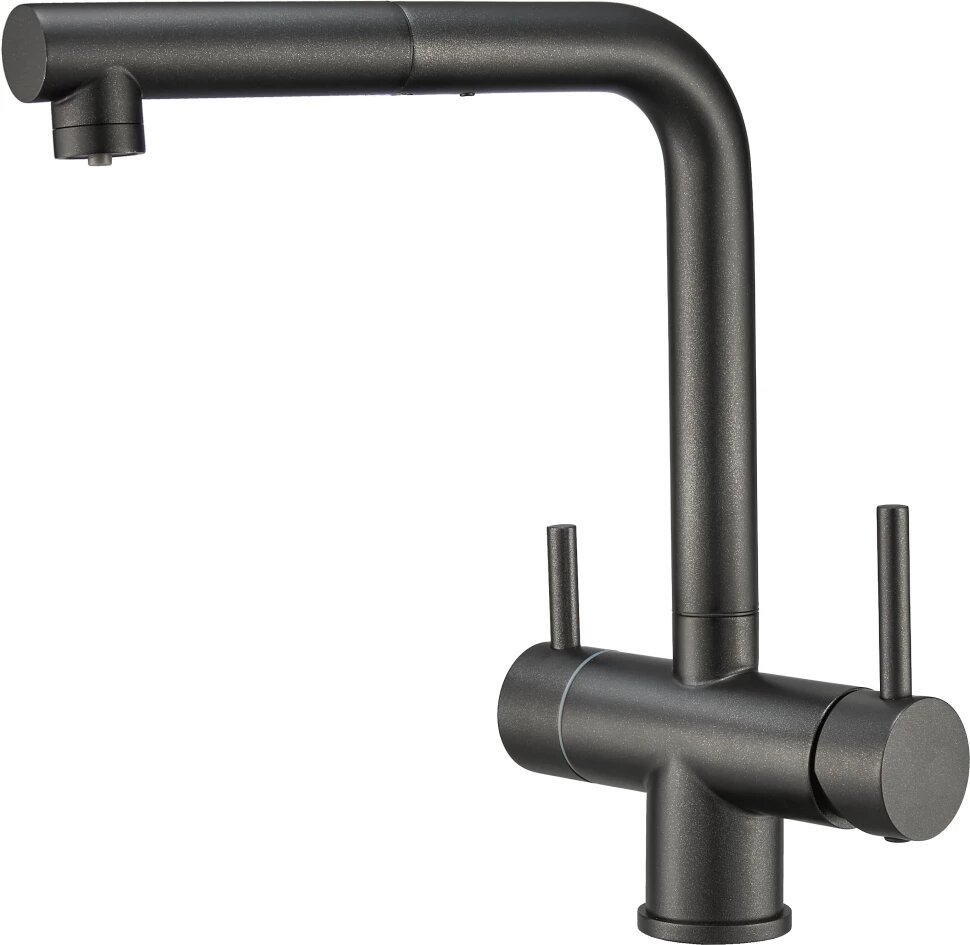 Смеситель для кухни Emar 7017.12 с подключением к фильтру, выдвижным изливом, оникс