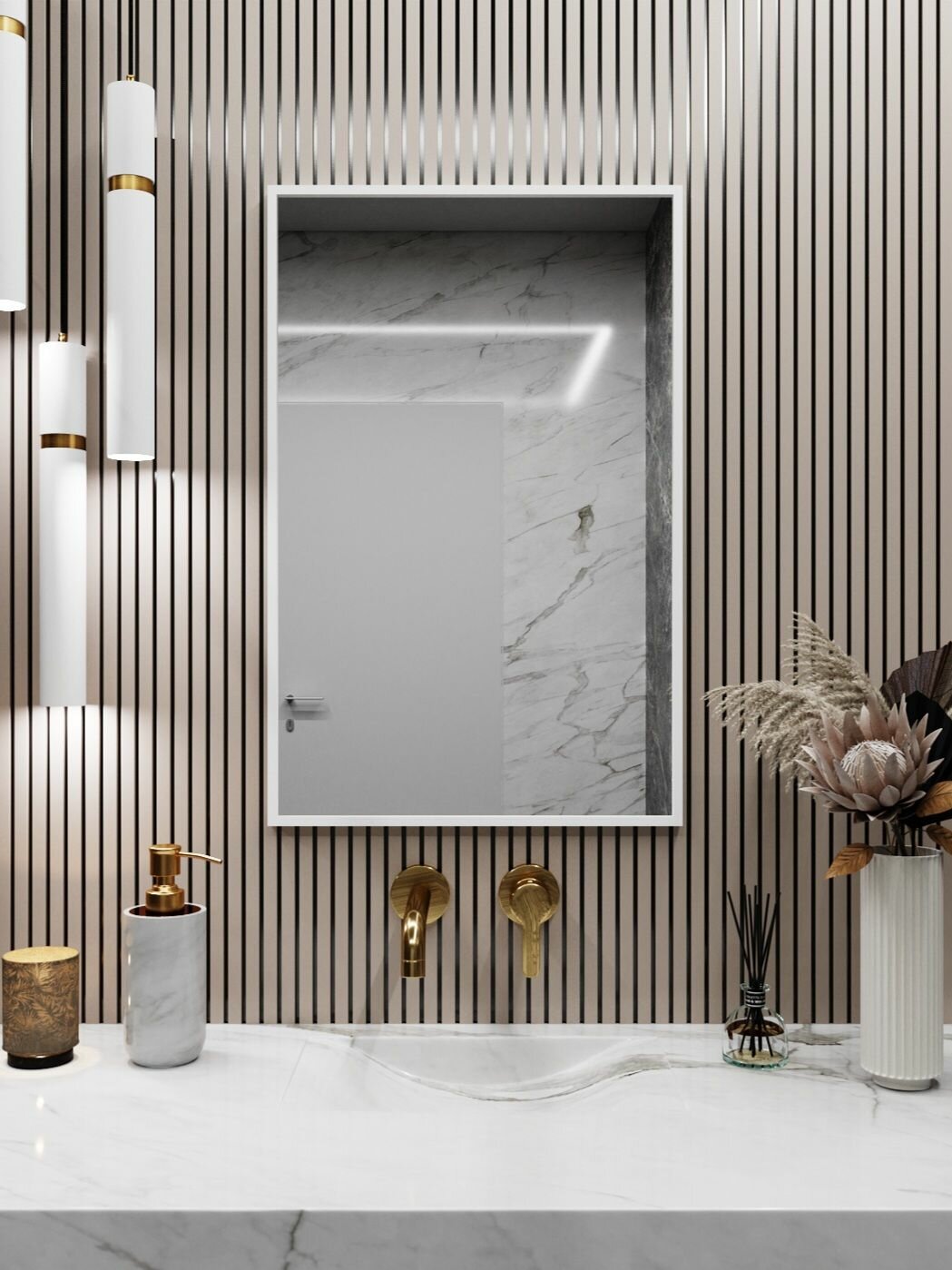 Зеркало настенное 70х40 см. BLX MIRROR в ванную в алюминиевой раме, Белое