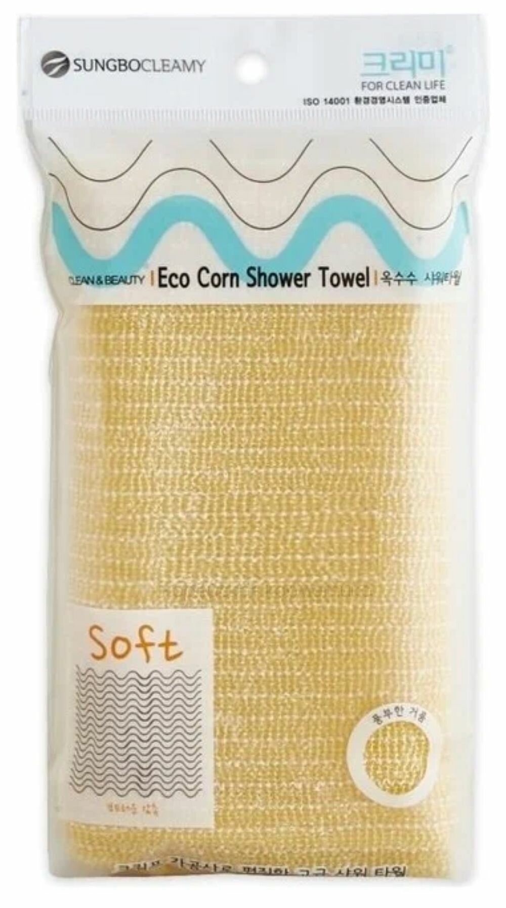 Мочалка Sung Bo Cleamy с плетением Волна и волокнами кукурузы Eco Corn Shower Towel, мягкая, 24х100см