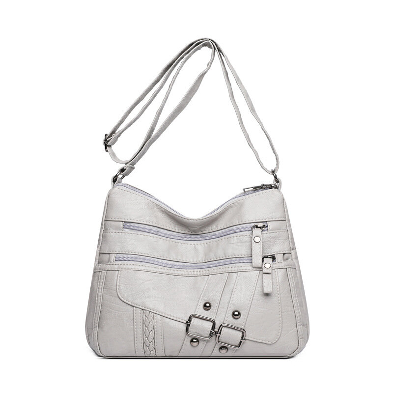 2025 Новая однотонная женская сумка из мытой кожи, сумка через плечо, сумка в западном стиле, многослойная сумка большой вместимости, женский рюкзак