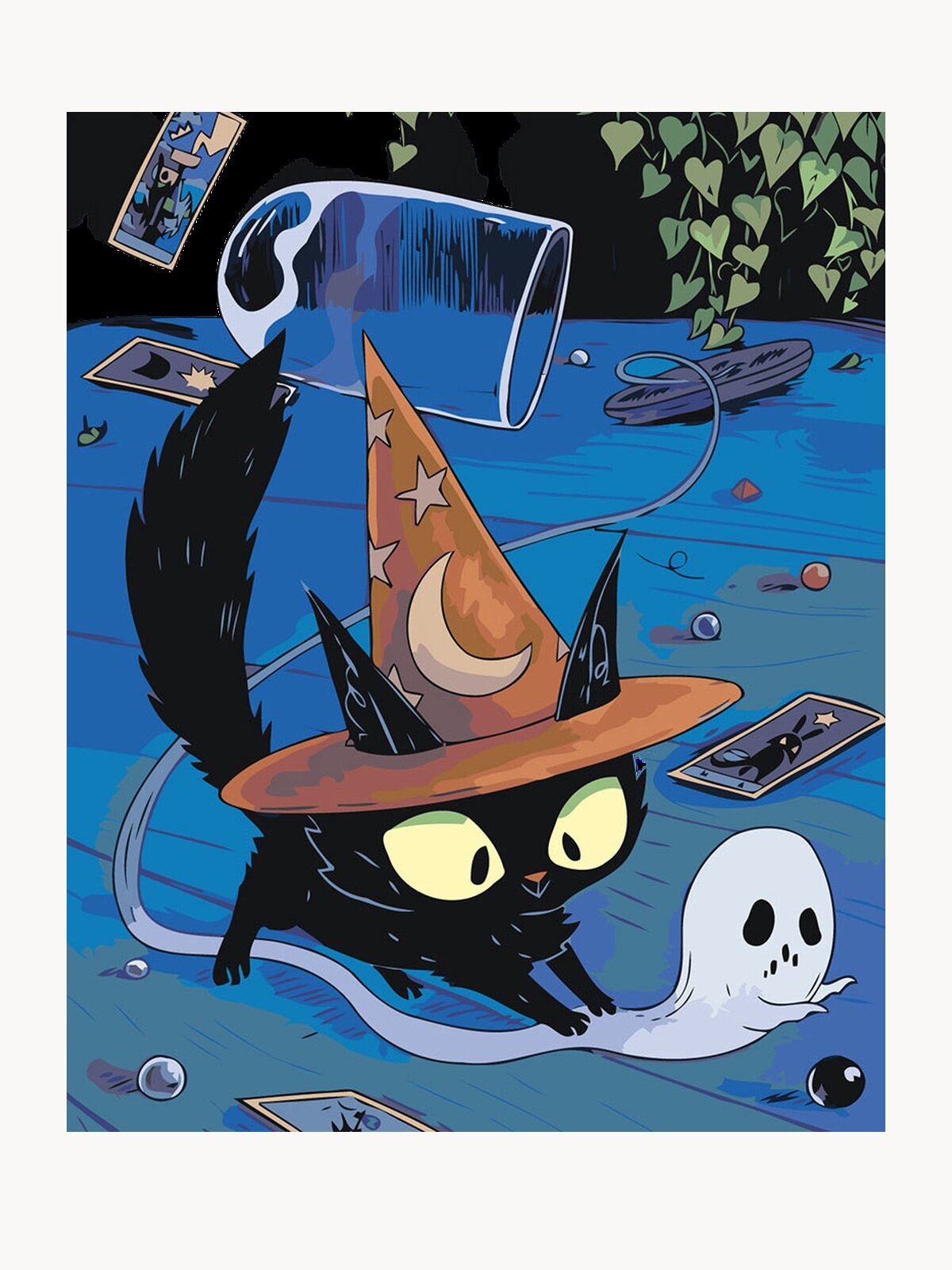 Картина по номерам Цветное Черный кот и карты таро