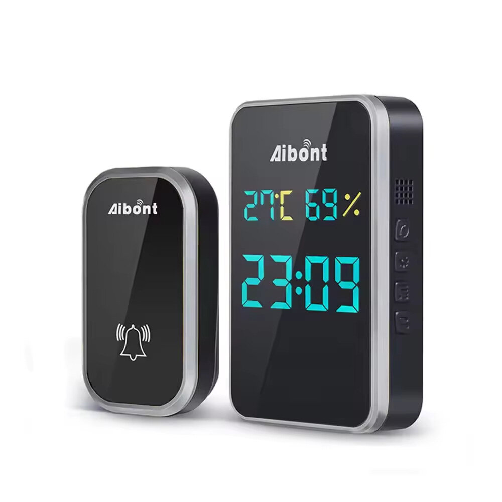 Беспроводной дверной звонок с часами без батареек, Серебристо-черный 2шт