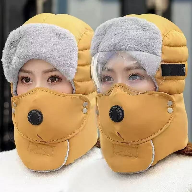 Шляпа Lei Feng нового стиля с бархатной и утолщенной шляпой с противозапотевающими линзами, водонепроницаемая и теплая шапка, съемная для защиты от холода, езда на велосипеде на открытом воздухе