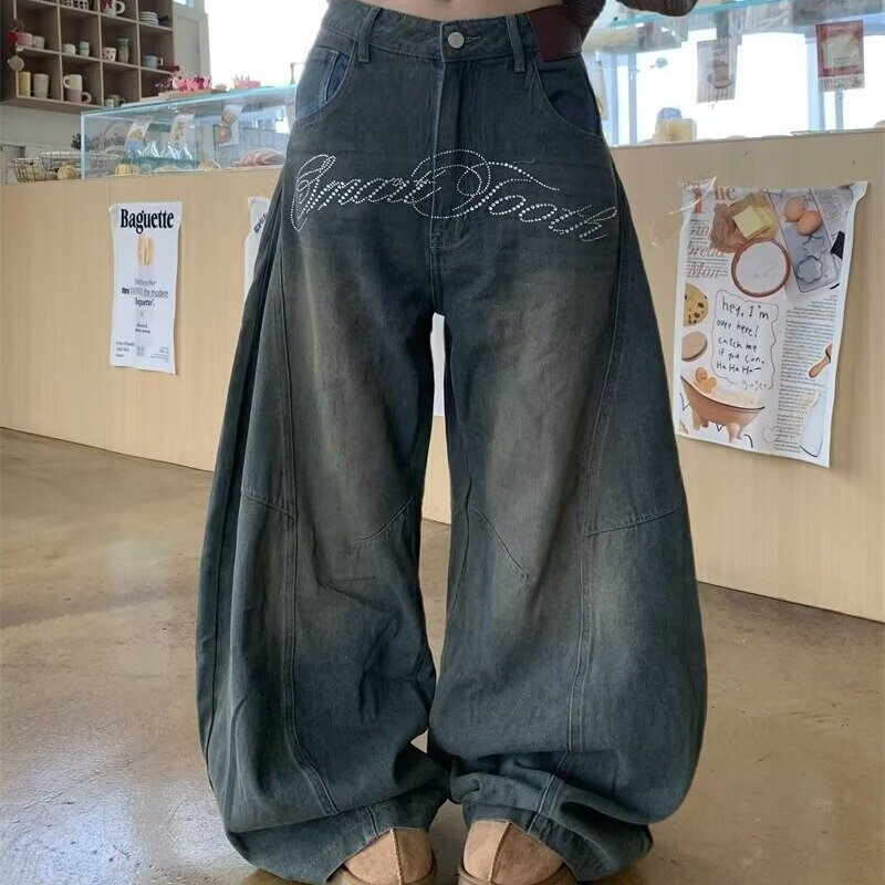 Женские джинсы Версия повышения Американские ошитые винтажные — необычные хайстрит с надписями мужские свободные штаны