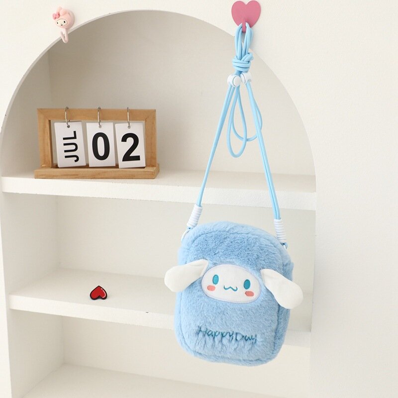 Мягкая плюшевая сумка для мобильного телефона с мультяшным рисунком, маленькая квадратная сумка через плечо, портативная сумка для хранения ключей и монет, сумка для поездок на работу.