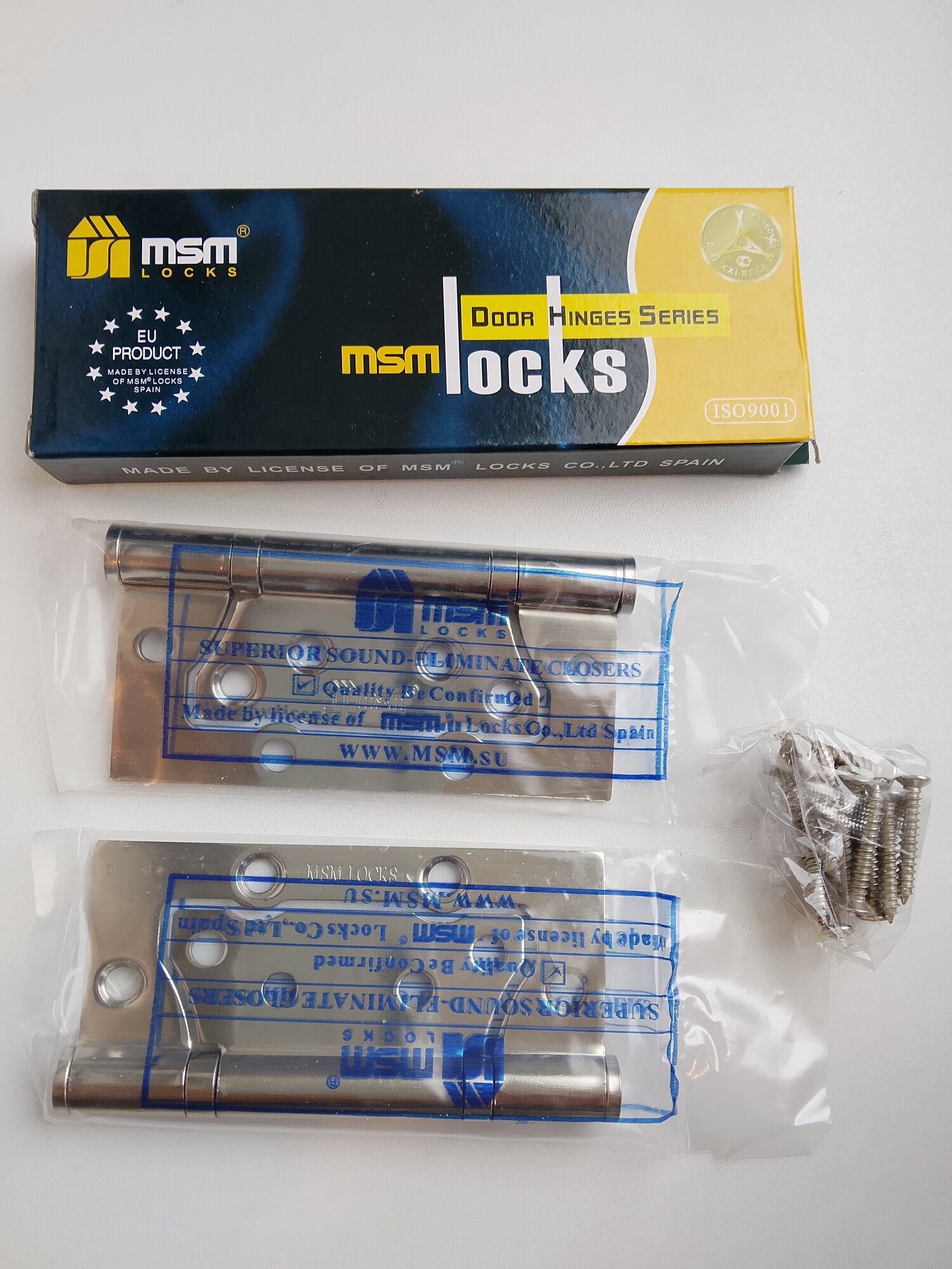 Петли дверные не врезные универсальные MSM хром, 100 х 76 х 2,5 мм, в комплекте 2 петли.