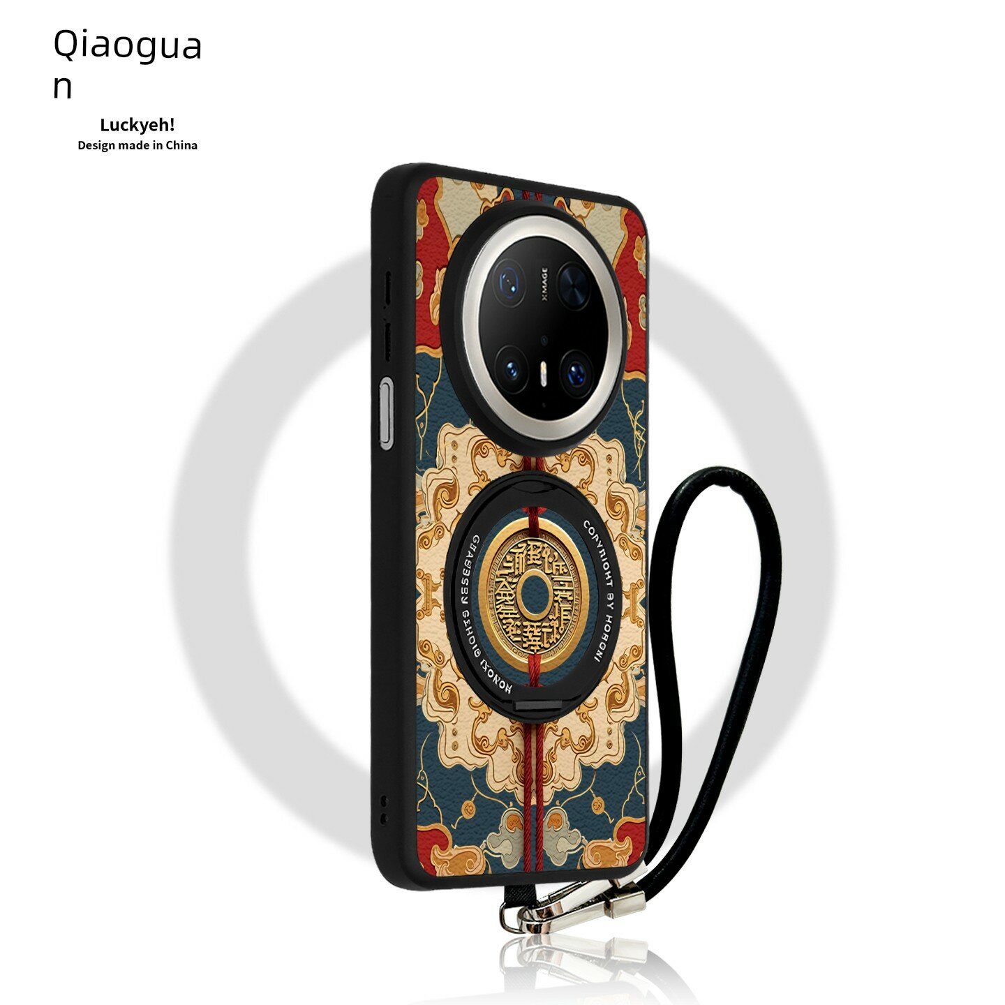 Чехол для Huawei Mate 60 Pro+ с 360° вращающейся подставкой и кожаным ремешком из овечьей кожи