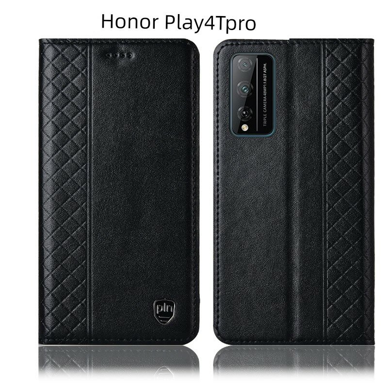 Прочный флип-кейс из напа кожи для Honor Play 4T Pro в черном цвете с сетчатым узором
