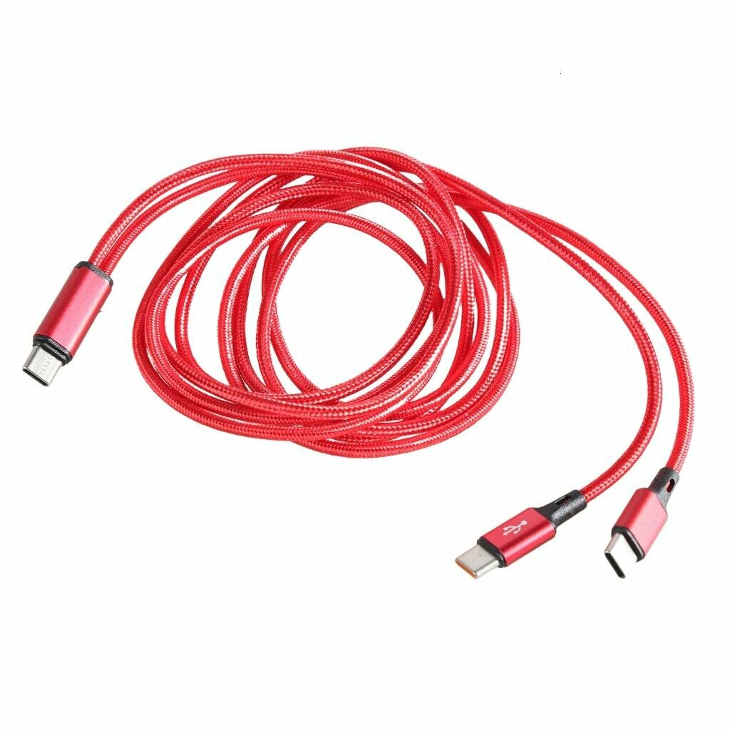 ТИП C - двойной кабель передачи данных типа C с одной точкой и двумя кабелями-0,2 м-красный