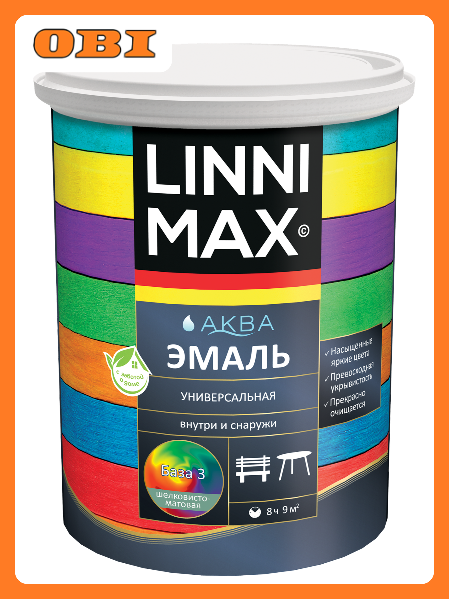 Эмаль акриловая универсальная LINNIMAX Аква Эмаль глянцевая База 3 0,85 л