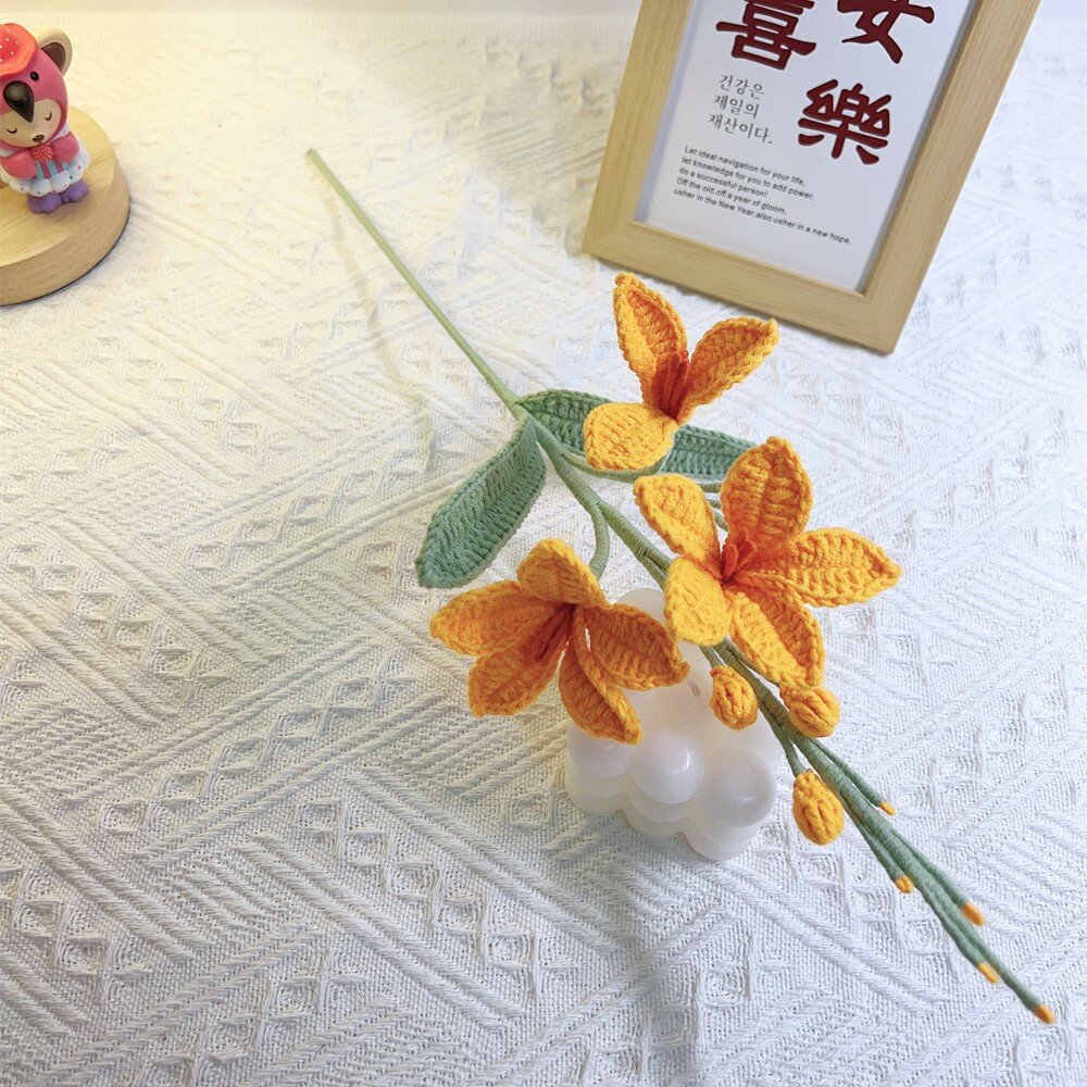 Вязаный цветок из пряжи, готовый ручной работы, вязаная марсова орхидея, креативный DIY букет из пряжи, домашний декор