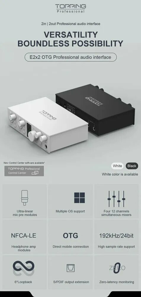 Аудиоинтерфейс Topping Professional E2x2 OTG Black — фото 1
