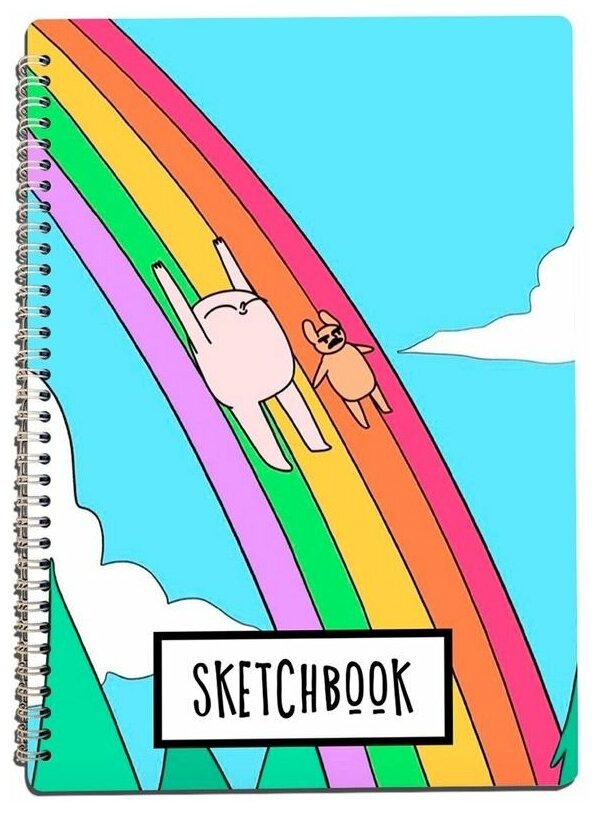 Скетчбук A4 50 листов с деревянной обложкой астракция Радуга (милота, подростки, дружба, радуга) - 3100