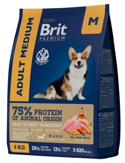 Корм сухой для взрослых собак средних пород Brit Premium Dog Adult Medium с курицей (10–25 кг) 1 кг