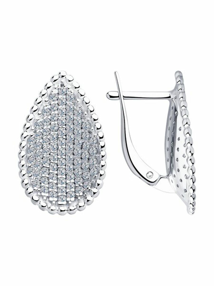 Серьги, серебро, 925 проба, родирование, фианит