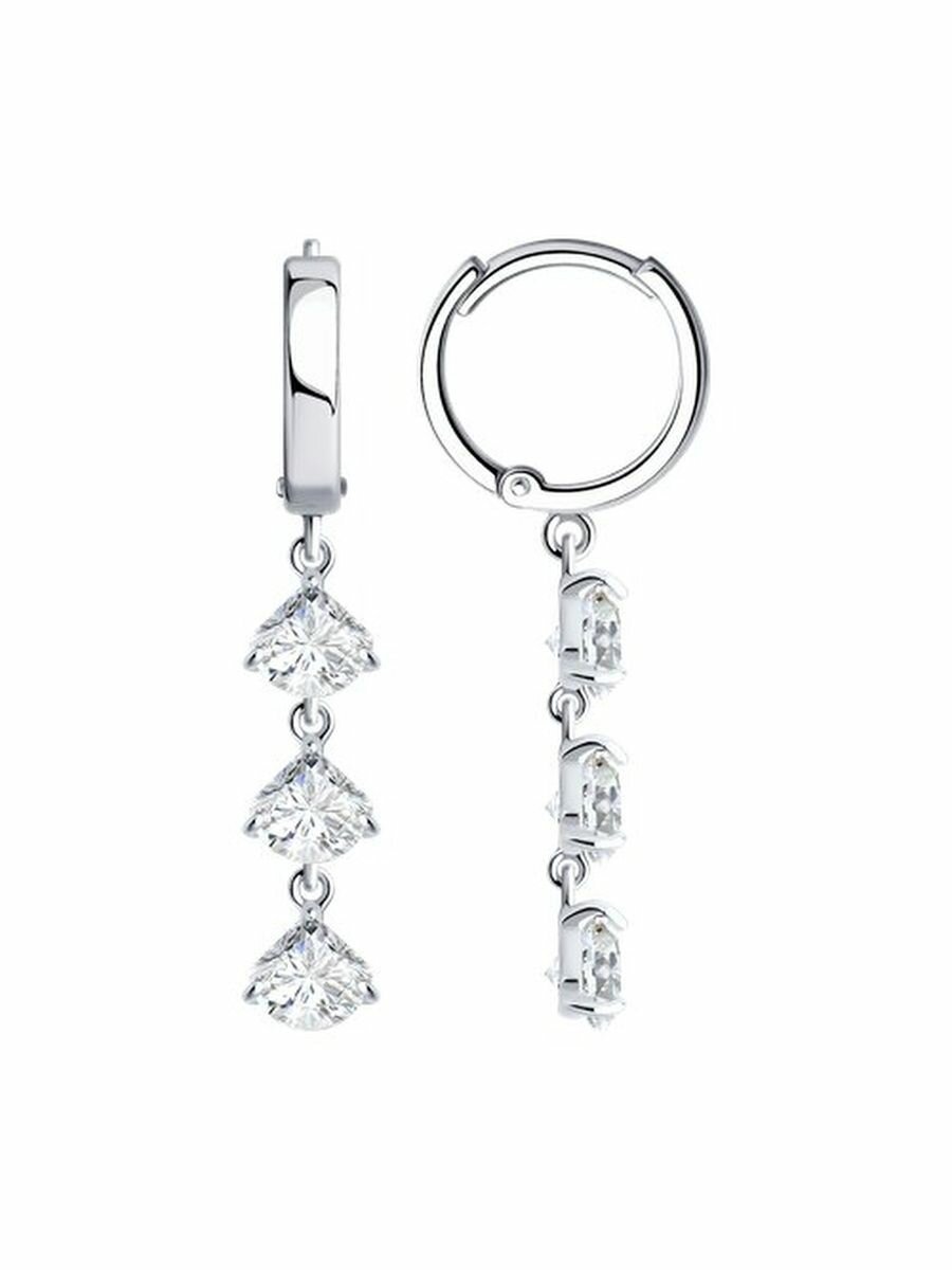 Серьги, серебро, 925 проба, родирование, кристаллы Swarovski