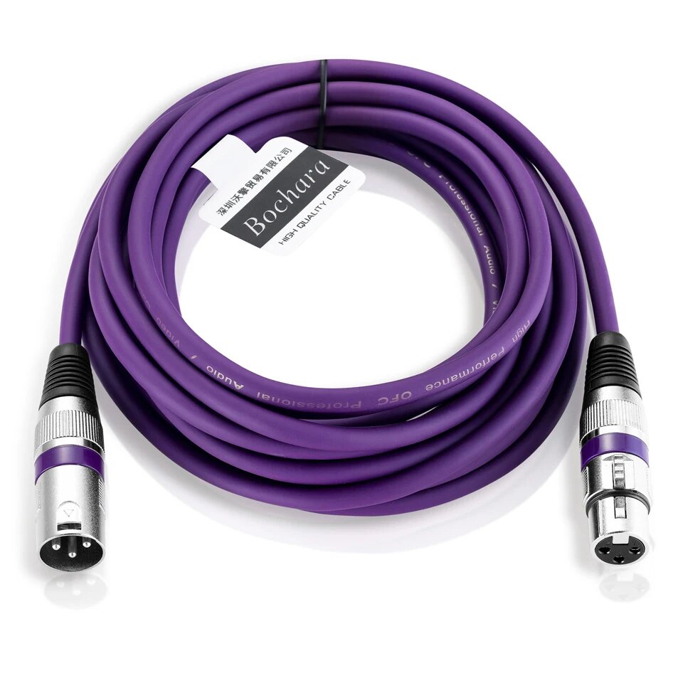 Bochara XLR аудиокабель папа-мама 3-контактный Purple, 10 м