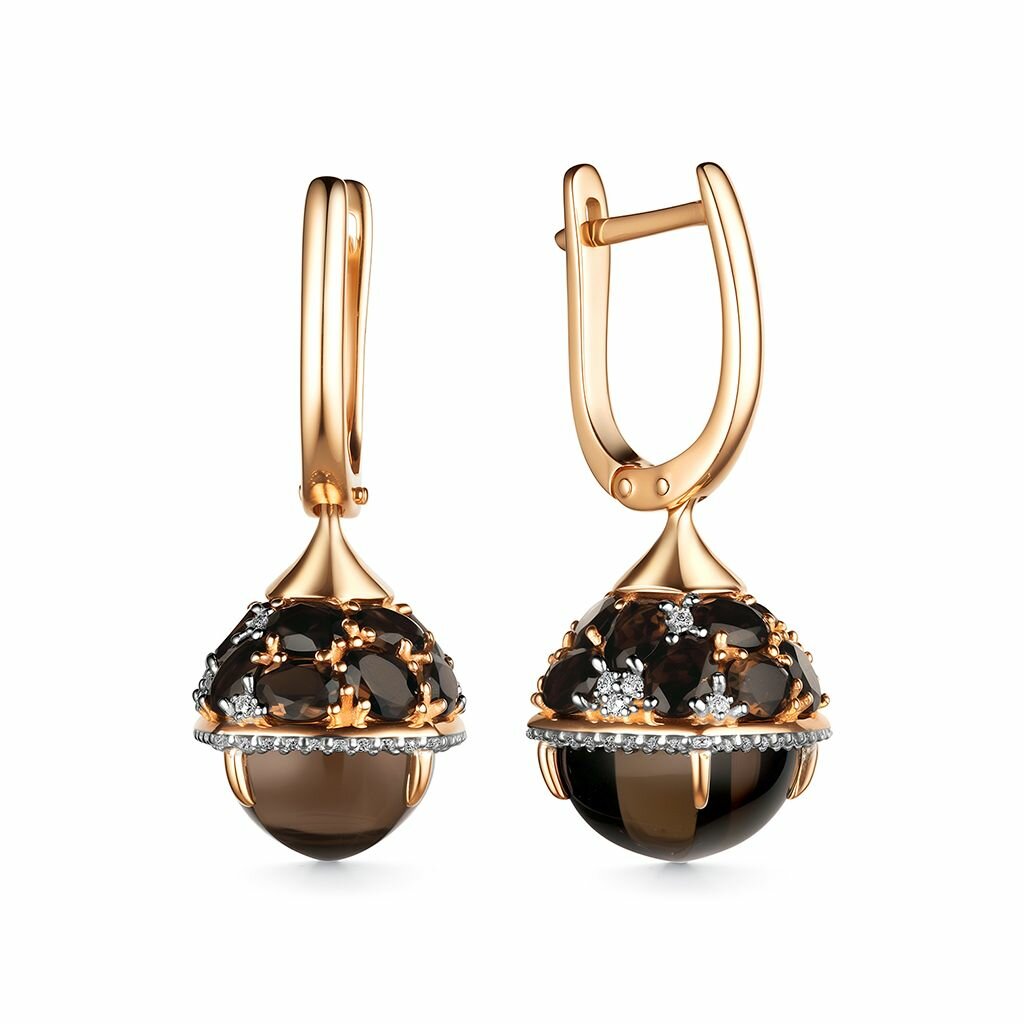 Серьги, красное золото, 585 проба, топаз