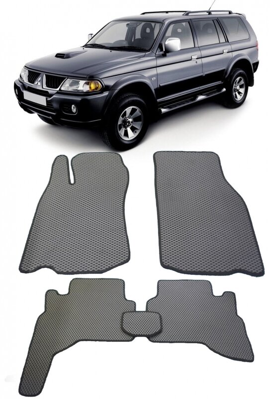 Ева коврики Mitsubishi Pajero Sport I (Montero Sport I) 1998 - 2008/ Ева ЭВА сота/ цвет Черный c серой окантовкой / EVA Smart / коврики в салон автомобиля Митсубиши