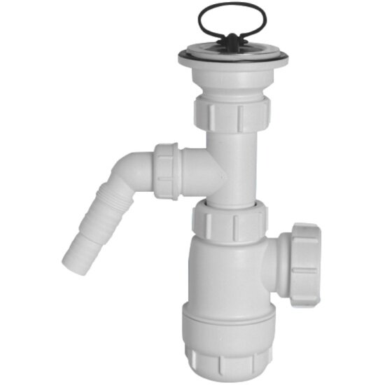 Сифон бутылочный Mcalpine MRW240WM, 1 1/4" x 32 мм с вып. 60 мм нерж. реш, пробкой и адаптером д/быт. техники