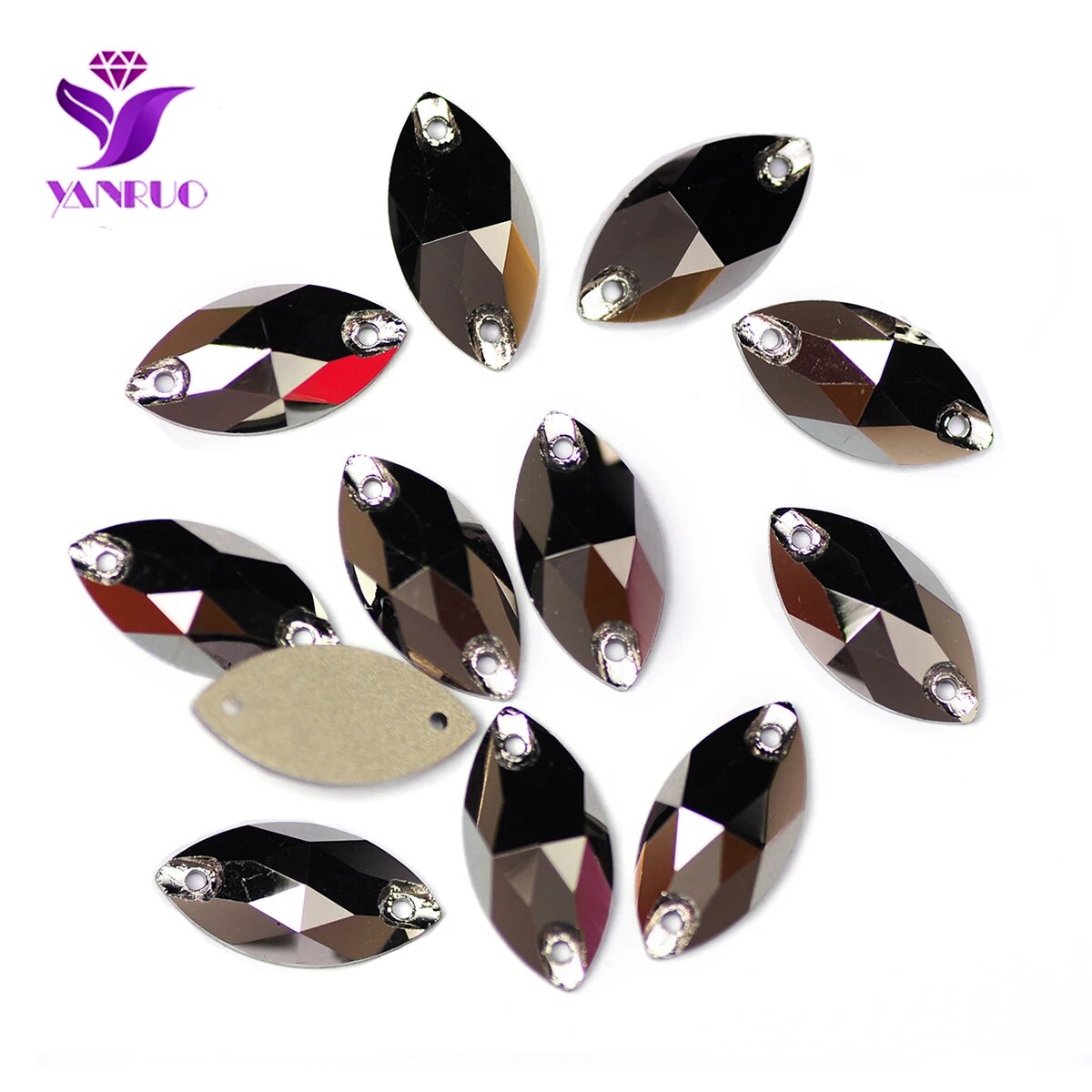 Стразы YANRUO 3223 гематит стекло 6x12, 9x18 мм 9x18mm 24Pcs