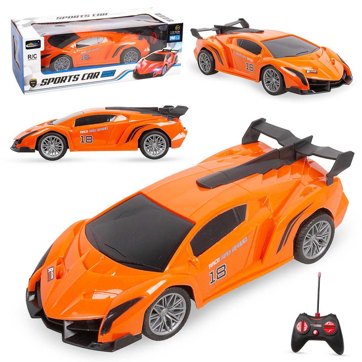 Гоночная машина TONG DE XJD575-81, на радиоуправлении, 1:14, оранжевая, с эффектом света