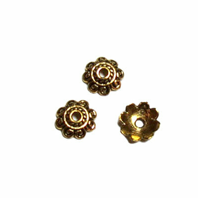 Шапочка для бусин (обниматель), 8х2мм, фантазийный цветок, базовый материал - цинковый сплав, золотистый с чернением, 5 грамм