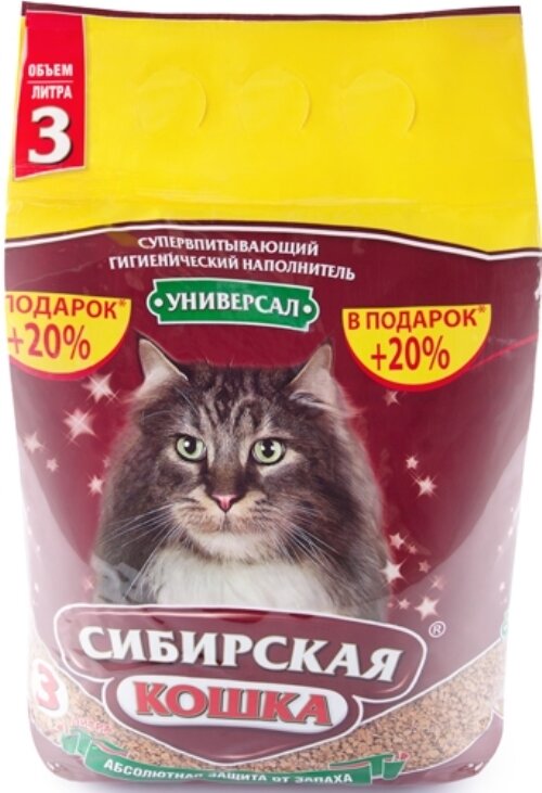 Наполнитель для кошачьих лотков, впитывающий, Универсал, 3л + 20%