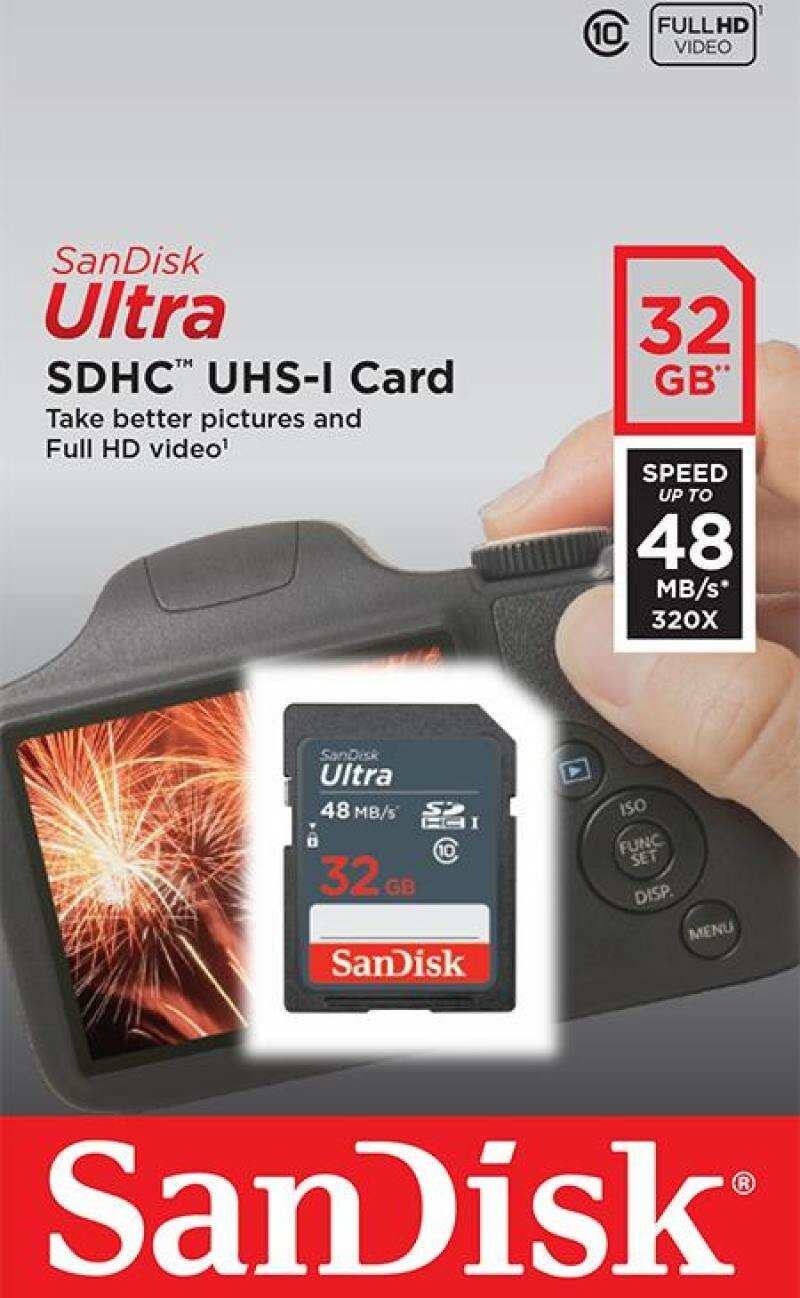 Карта памяти 64 Гб class 10 SDHC UHS-I SanDisk 48 Mb/s