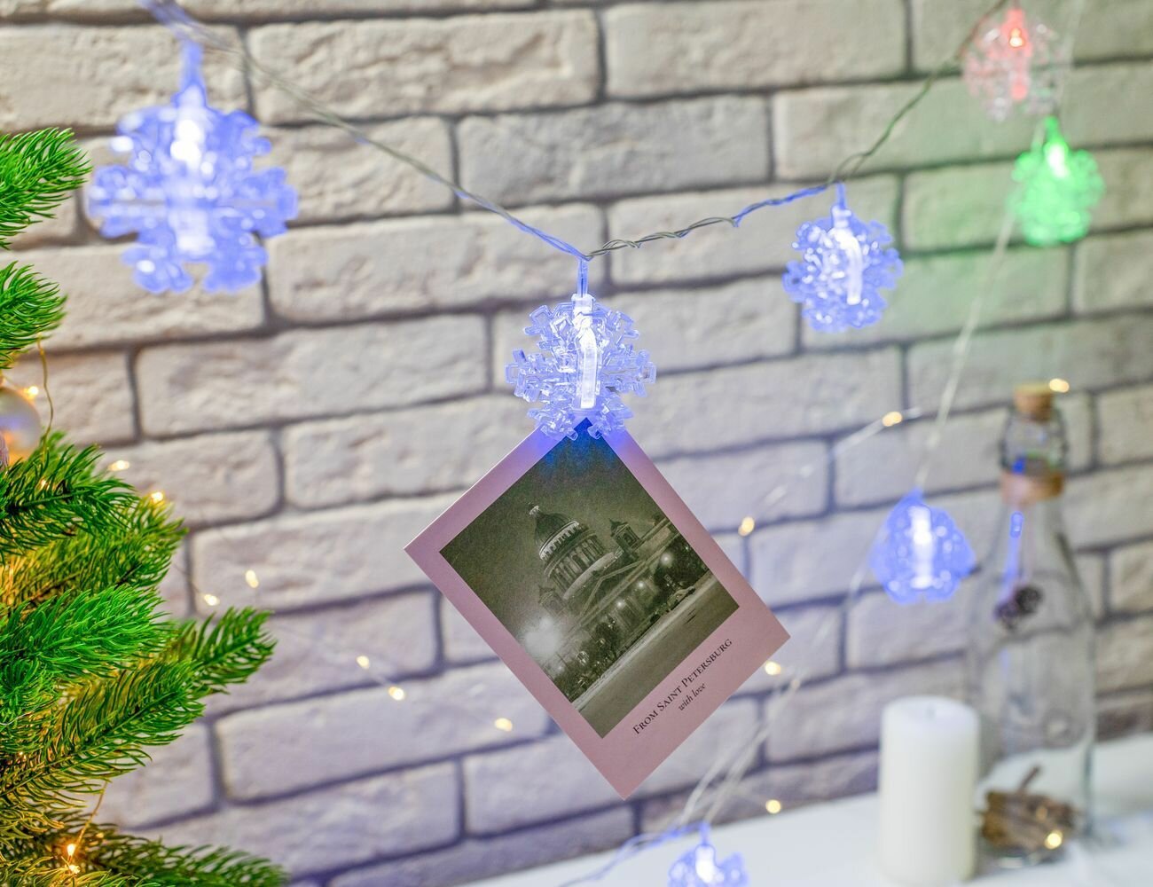 Светодиодная гирлянда прищепки-снежинки, 20 разноцветных ламп, 4 м, прозрачный ПВХ, IP20, Serpantin 183-0096