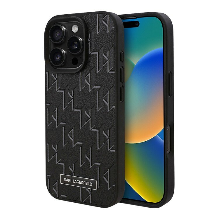 Karl Lagerfeld чехол для iPhone 16 Pro Max, PU-кожа Monogram черный (MagSafe)