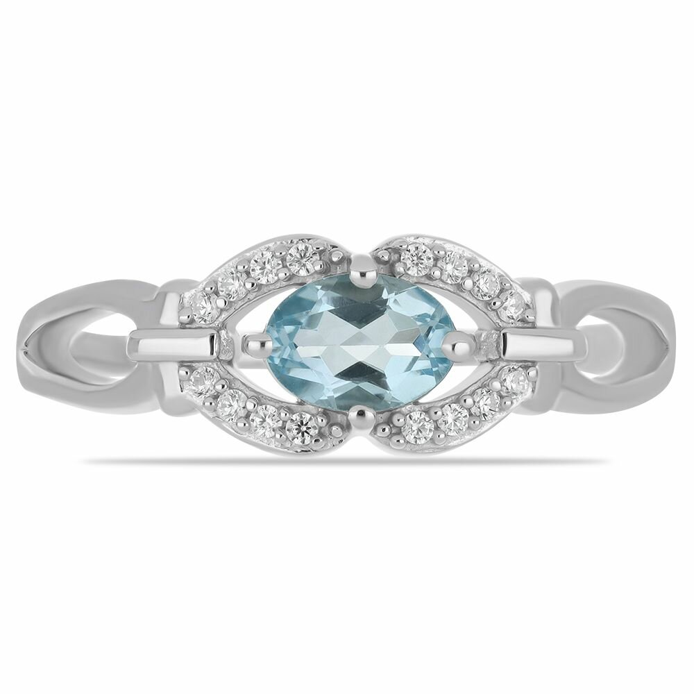 Кольцо, серебро, 925 проба, родирование, топаз, фианит