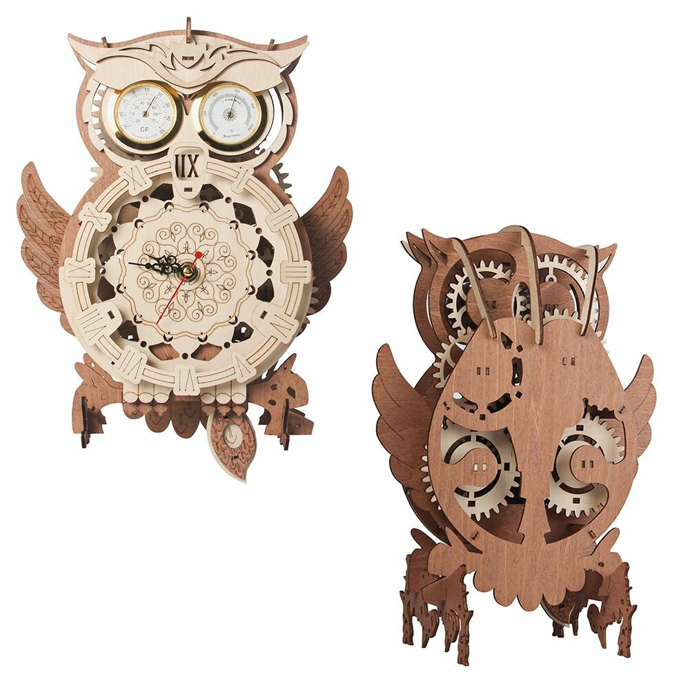 Деревянные совиные часы, механика, конструктор-головоломка, ДР/рождество