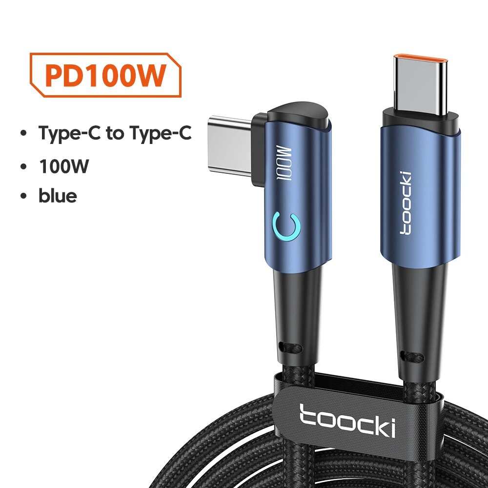 Toocki 90-градусный локоть USB-кабель типа C, 100 Вт, 5 А, шнур для быстрой зарядки данных для Huawei Xiaomi, Samsung, USB C, игровой кабель типа C 2m, Type C To C 100W BL