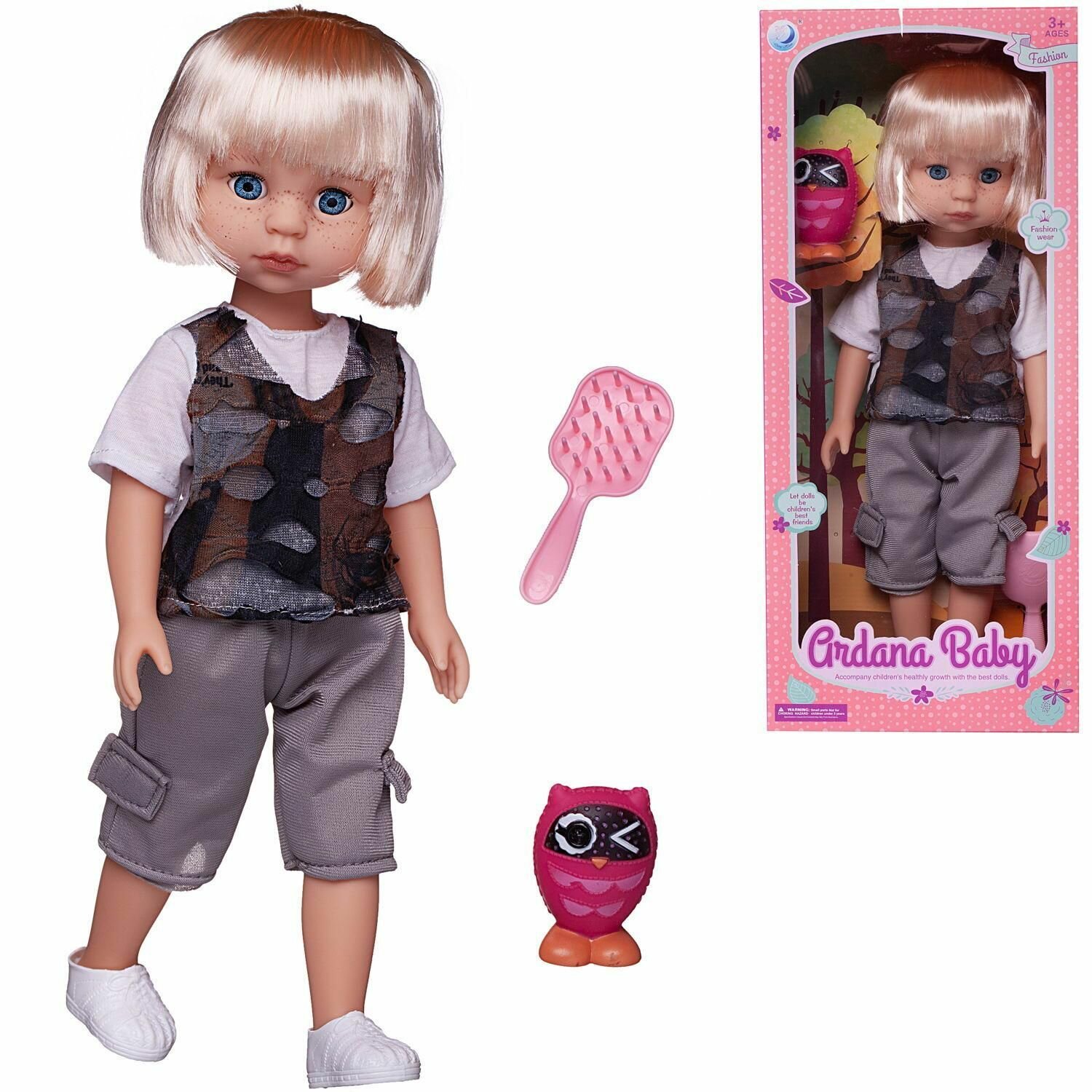 Кукла "Ardana Baby", 37,5 см, в наборе с питомцем (с птичкой), блондинка с короткими волосами, в коробке