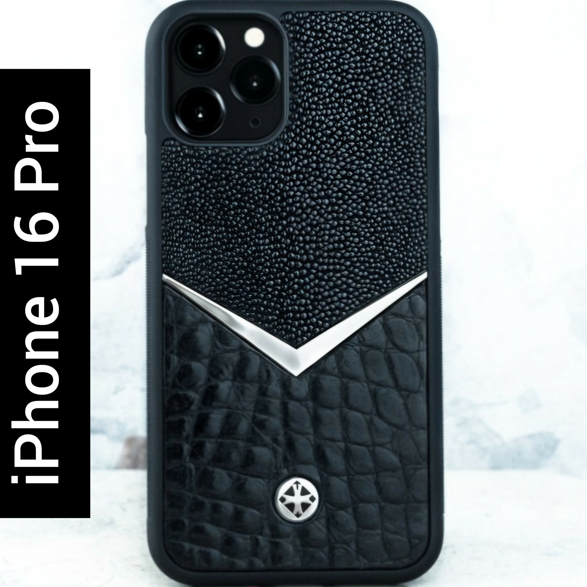 Чехол iPhone 16 Pro / Euphoria Stingray Daw MiniCROC - Euphoria HM Premium - натуральная кожа, металл, морской скат