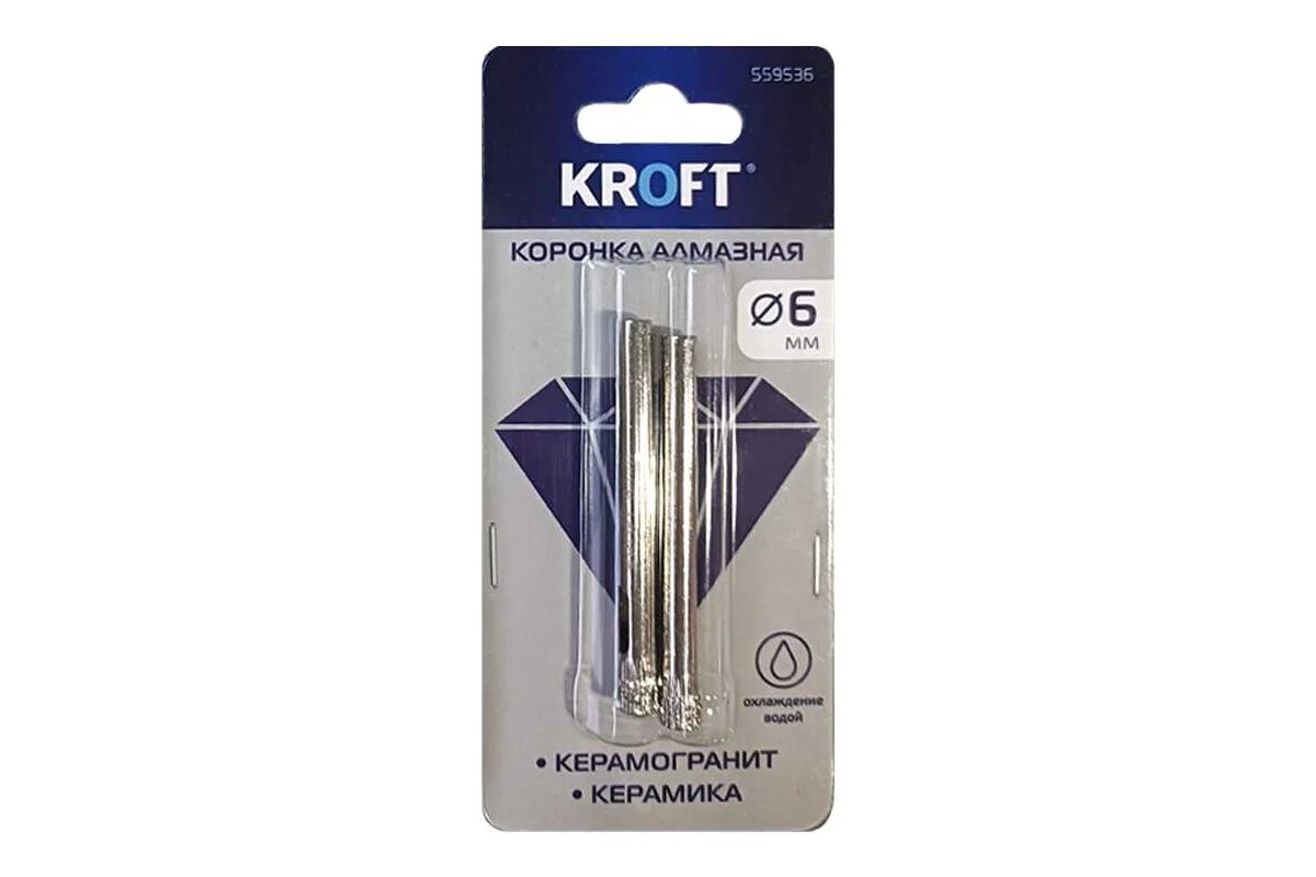 Коронка алмазная по керамике KROFT 6 мм 2 шт цилиндрический хвостовик