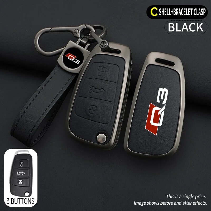 Чехол для автомобильного ключа из цинкового сплава, защитный держатель для Audi Q3 8U F3 RSQ3 Sportback 2013 2019 2021, аксессуары для ключей Sline A-black keyring