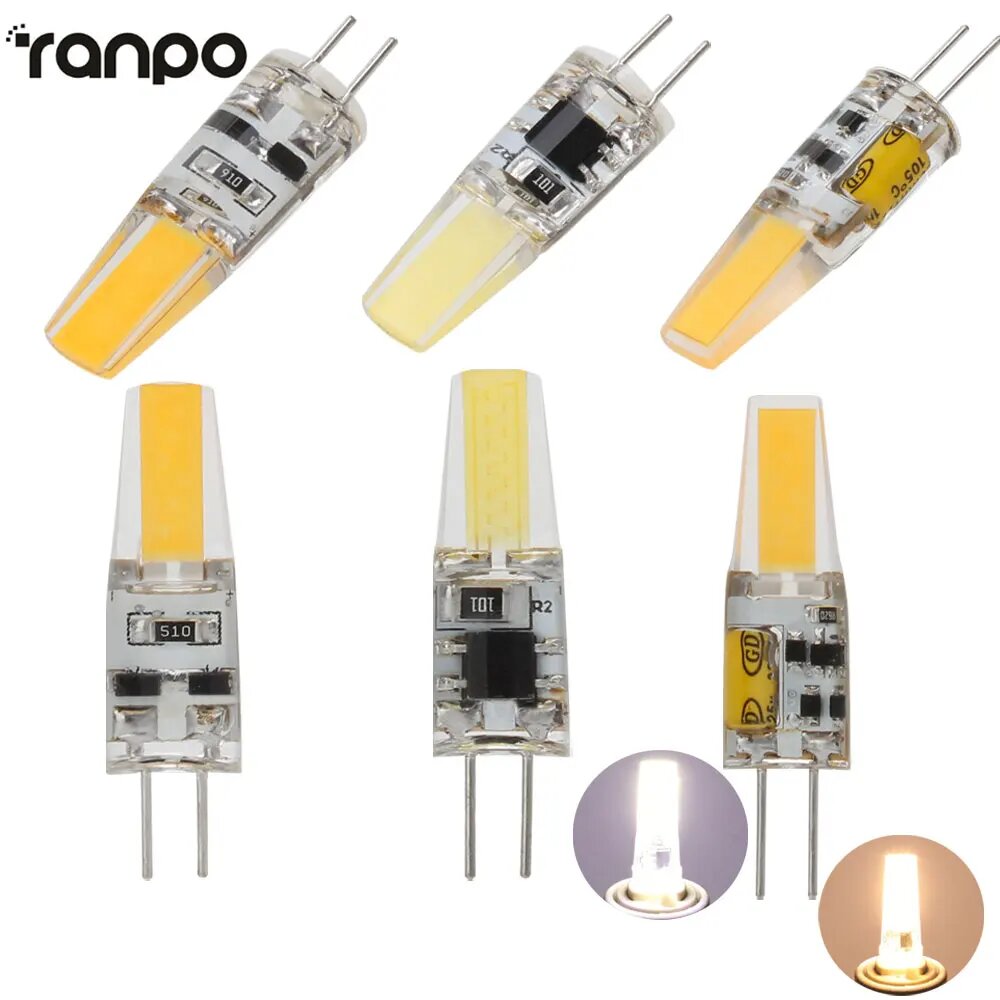 RANPO миниатюрная диммируемая светодиодная лампа G4 6 Вт AC DC12V, Warm White