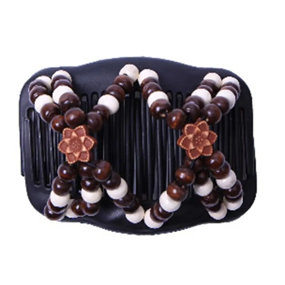 Двухрядная расческа, женская расческа для волос с волшебными деревянными бусинами, двойная эластичная заколка для волос, шпилька, расческа