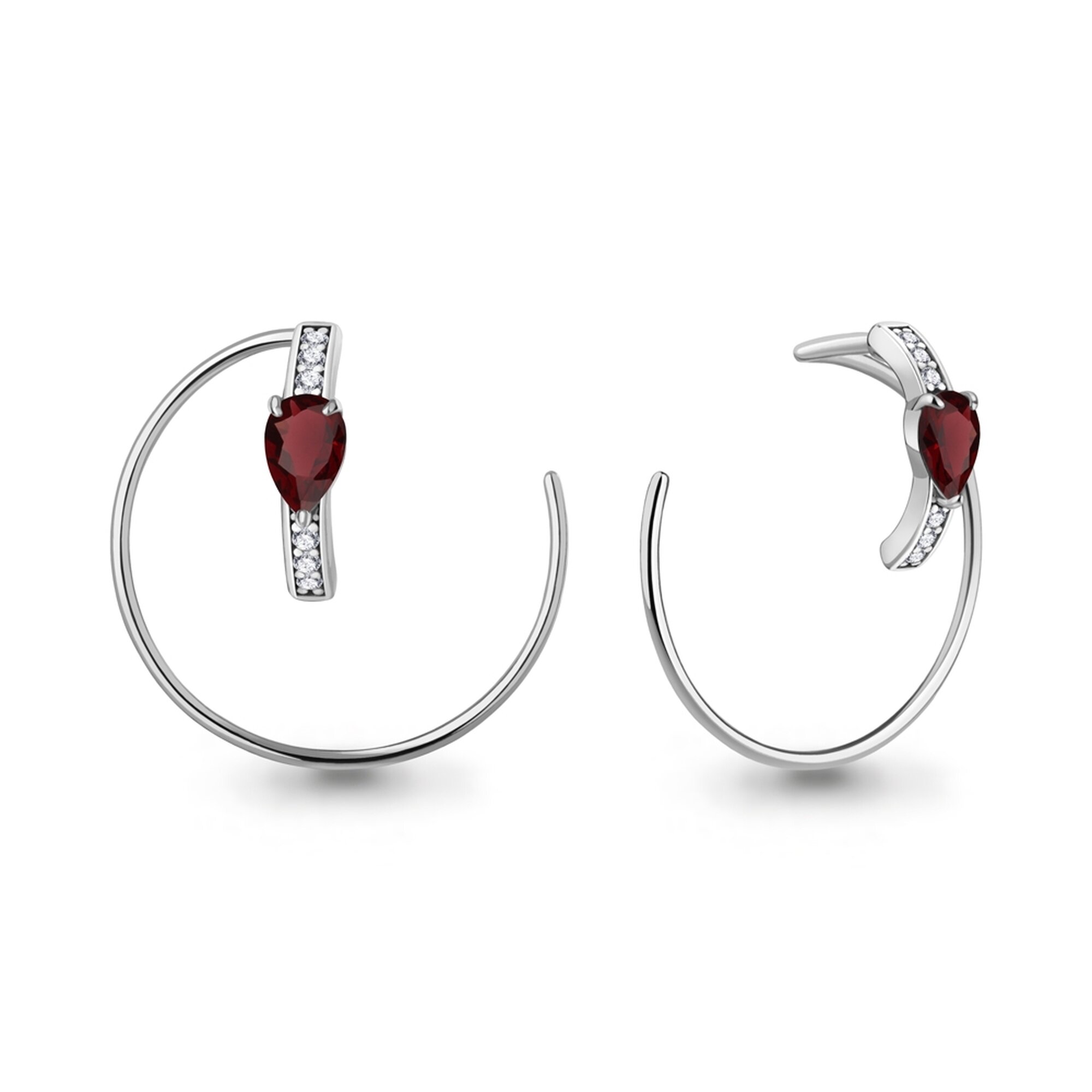 Серьги, серебро, 925 проба, родирование, фианит, гранат