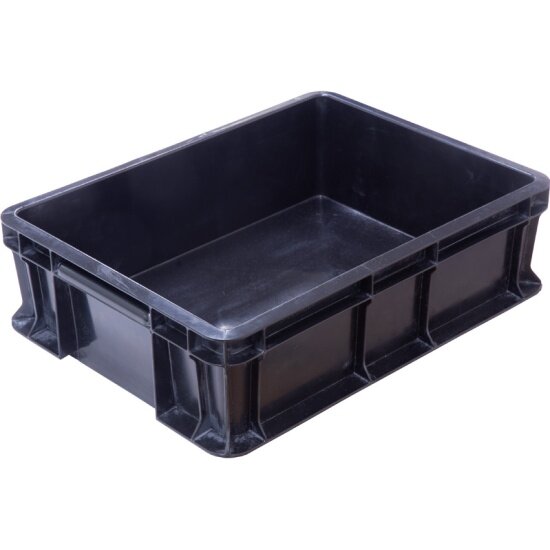 Ящик полимерный Тара 400х300х120 сплошной, ESD антистатический, цв. чёрный